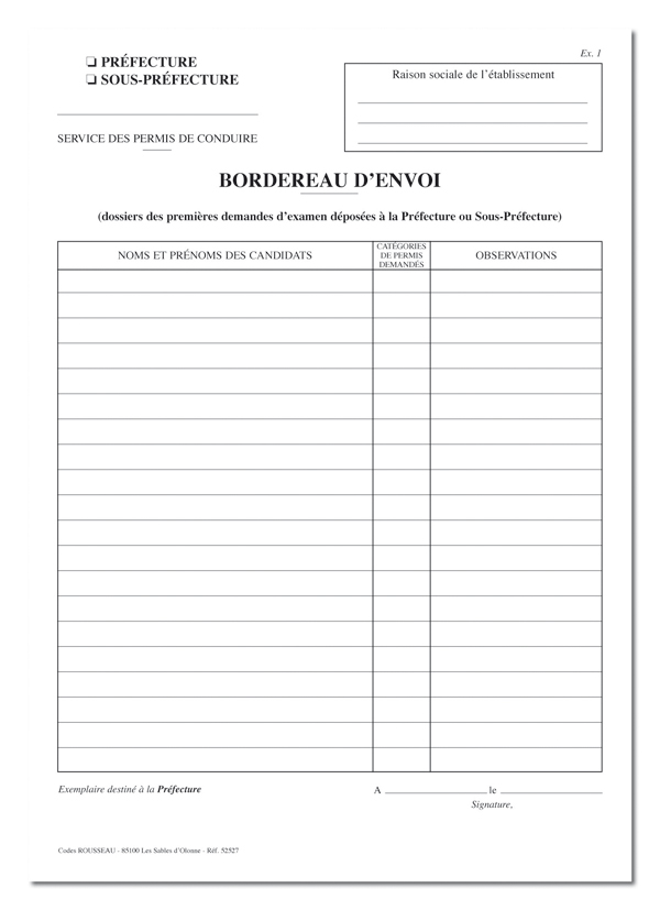 LIASSE BORDEREAU D'ENVOI | Codes Rousseau